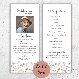 Double Sided Funeral Program Template With Butterflies, Editable ...
