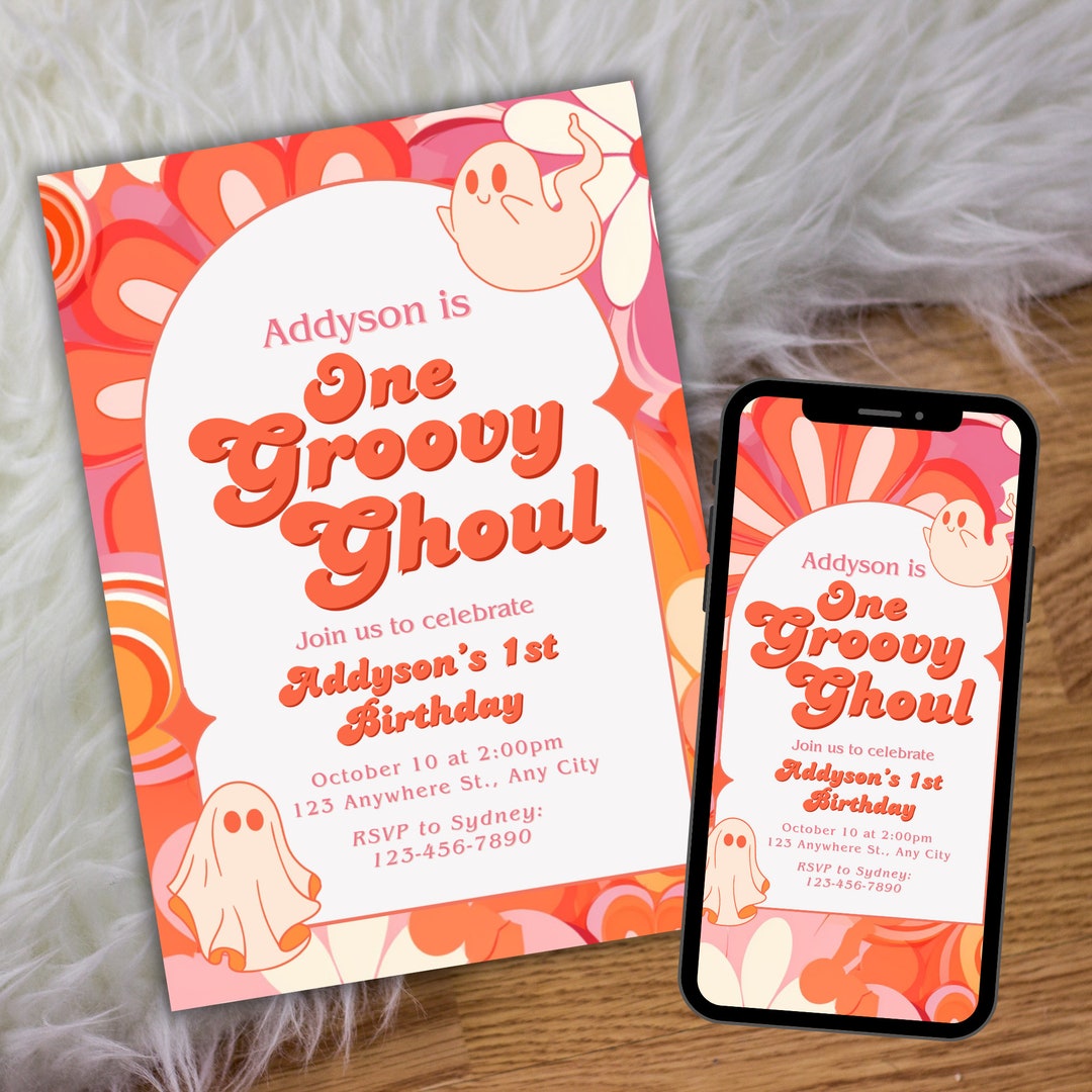 One Groovy Ghoul Birthday Invitation Editable, Halloween First Birthday ...