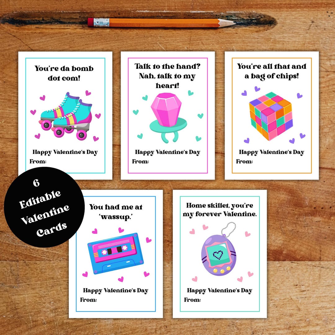 Printable 90s Valentine's Day Cards, Custom Retro Valentine Cards for ...