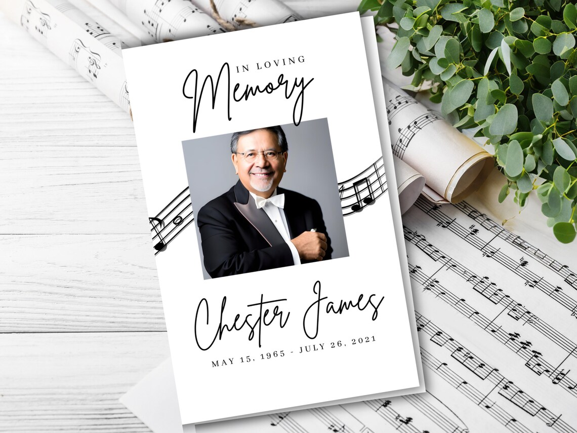 Music Note Funeral Program Template, Printable Musical Memorial Service ...
