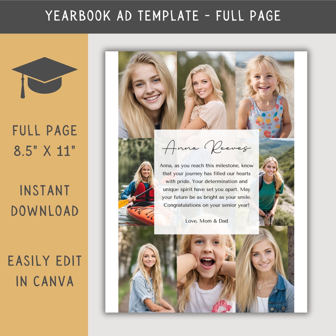 High School Senior Yearbook Ad Template, Editable Full Page Yearbook Ad ...