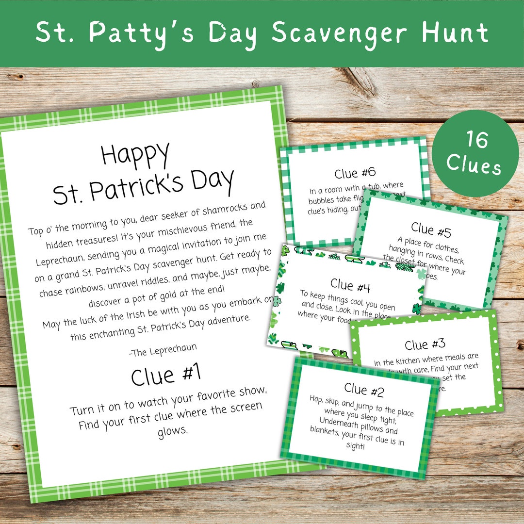 St. Patricks Day Scavenger Hunt for Kids, St Pattys Day Treasure Hunt ...