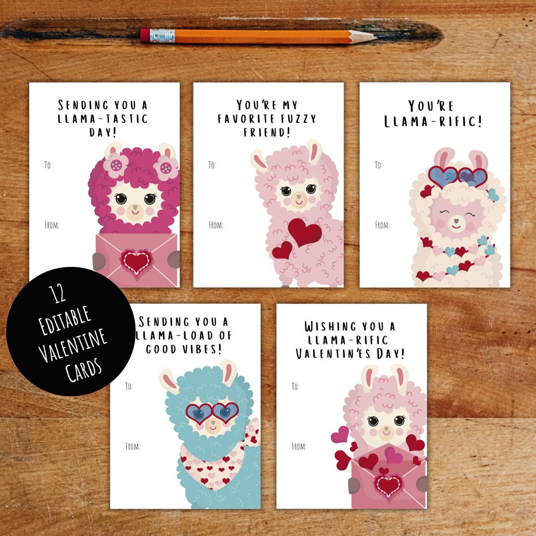 Custom Printable Llama Valentines Day Card, Funny Pun Valentine Cards ...