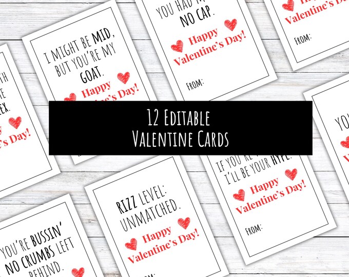 EDITABLE Funny Slang Kids Valentines, Simple Valentines Day Cards for ...