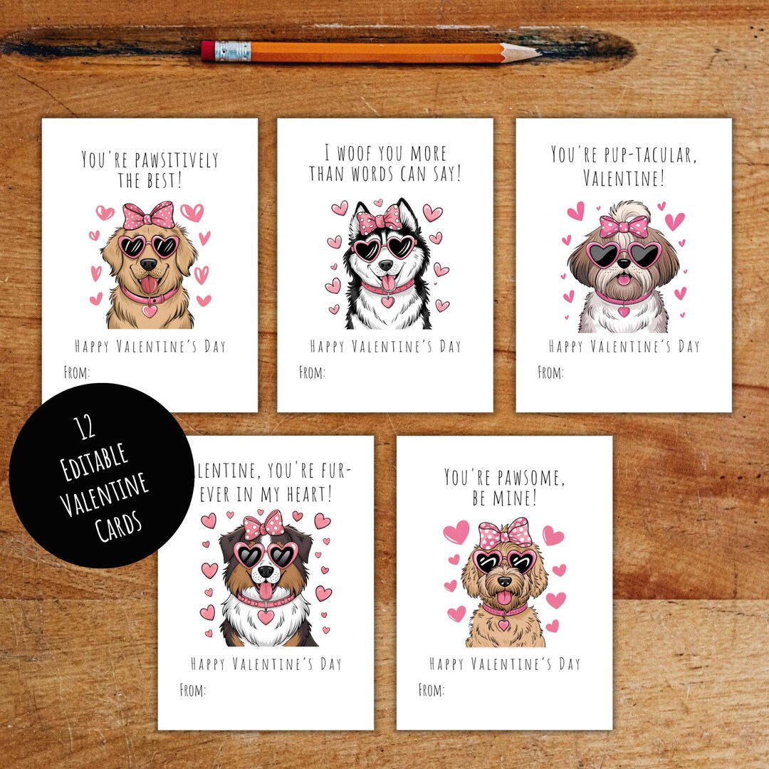 Custom Printable Dog Valentines Day Cards, Funny Printable Classroom ...