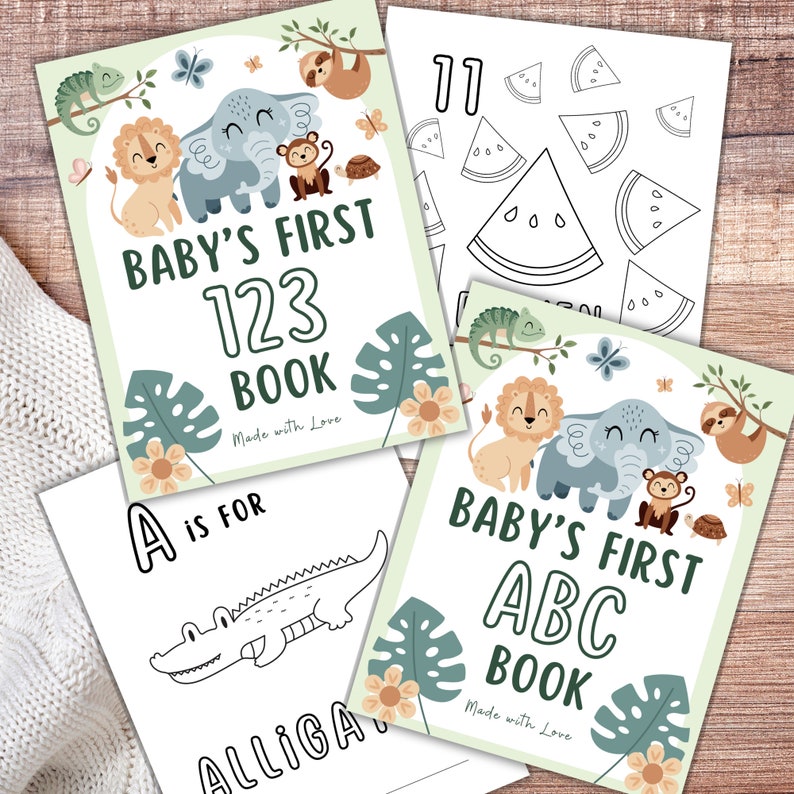 Safari Animal ABC 123 Coloring Book: Baby Shower Guest Book (PDF ...