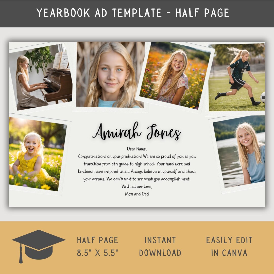 Half Page Yearbook Ad Template Canva, Elementary School Yearbook Ad ...