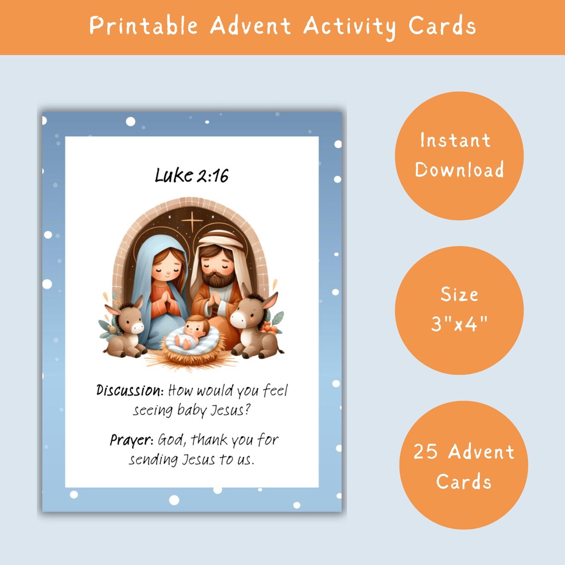 Advent Scripture Cards for Kids, Christmas Story Printable Nativity ...