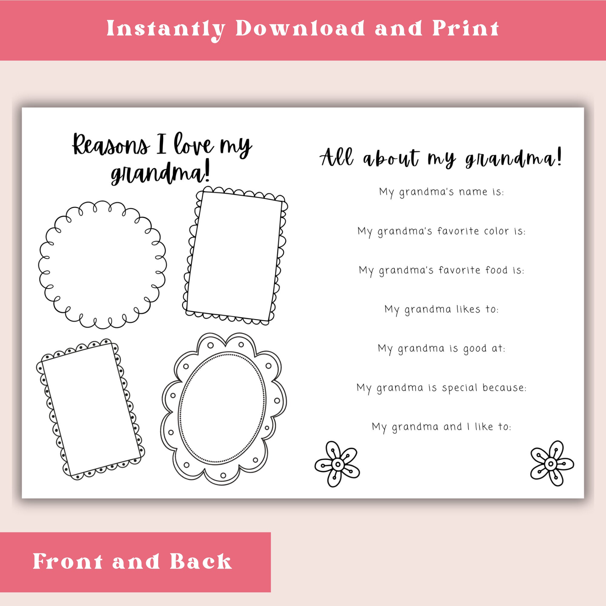 Mothers Day Gift for Grandma DIY Printable, Coloring Card for Grandma ...