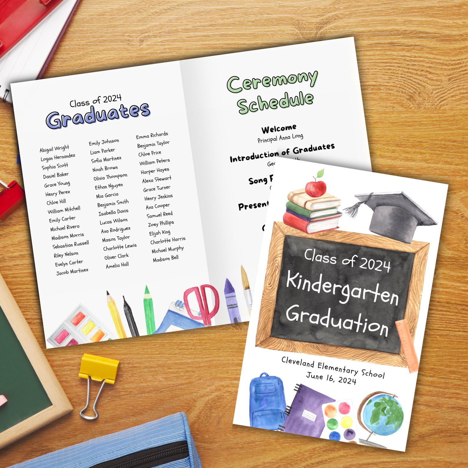 Kindergarten Graduation Program Template, Printable Graduation Program ...