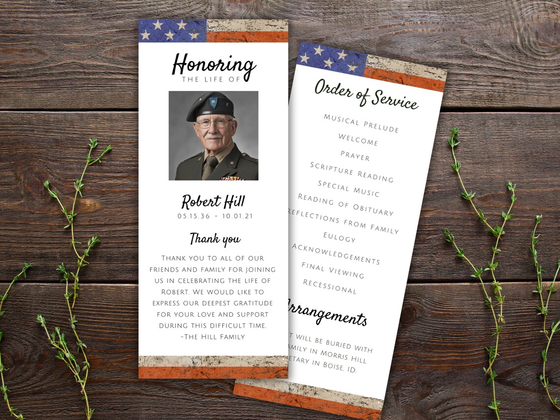 Veteran Funeral Program Template, Printable Funeral Template American ...