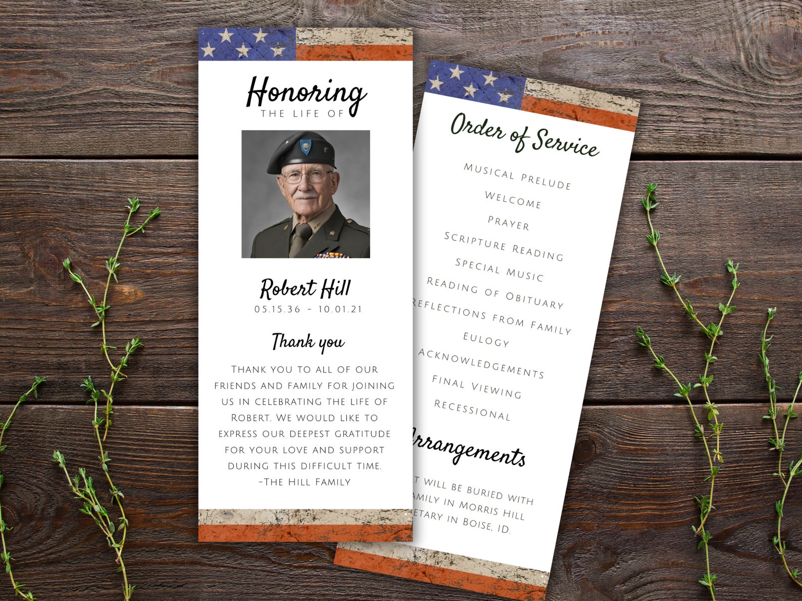 Veteran Funeral Program Template, Printable Funeral Template American ...