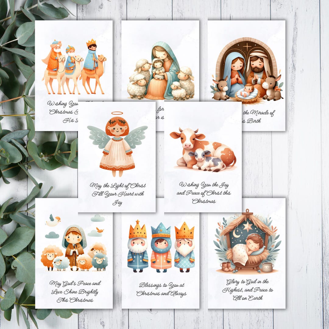 Printable Nativity Christmas Cards, Religious Christmas Card Set ...