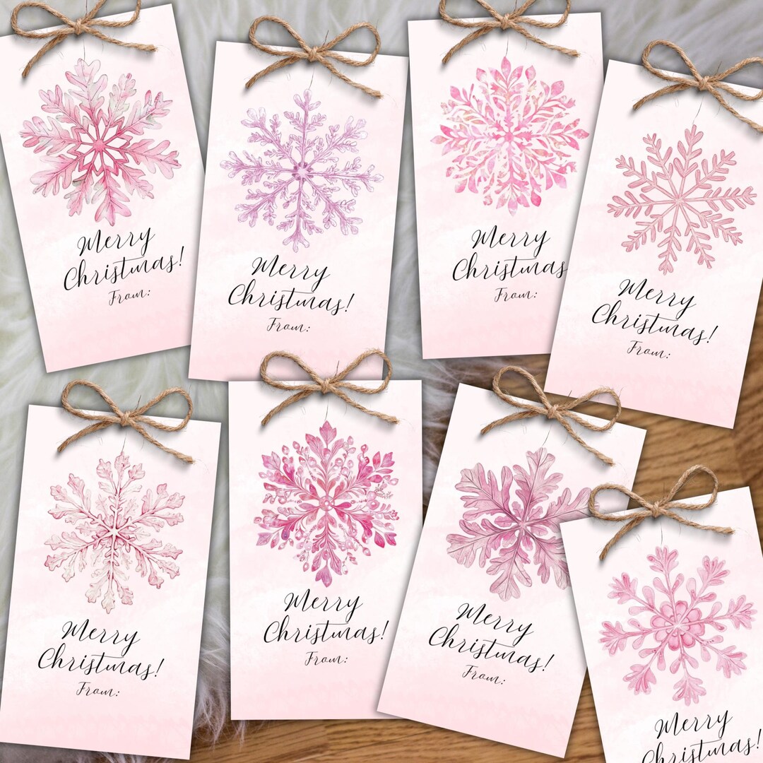 Christmas Snowflake Gift Tag Printable, Pink Snowflake Wine Tags ...