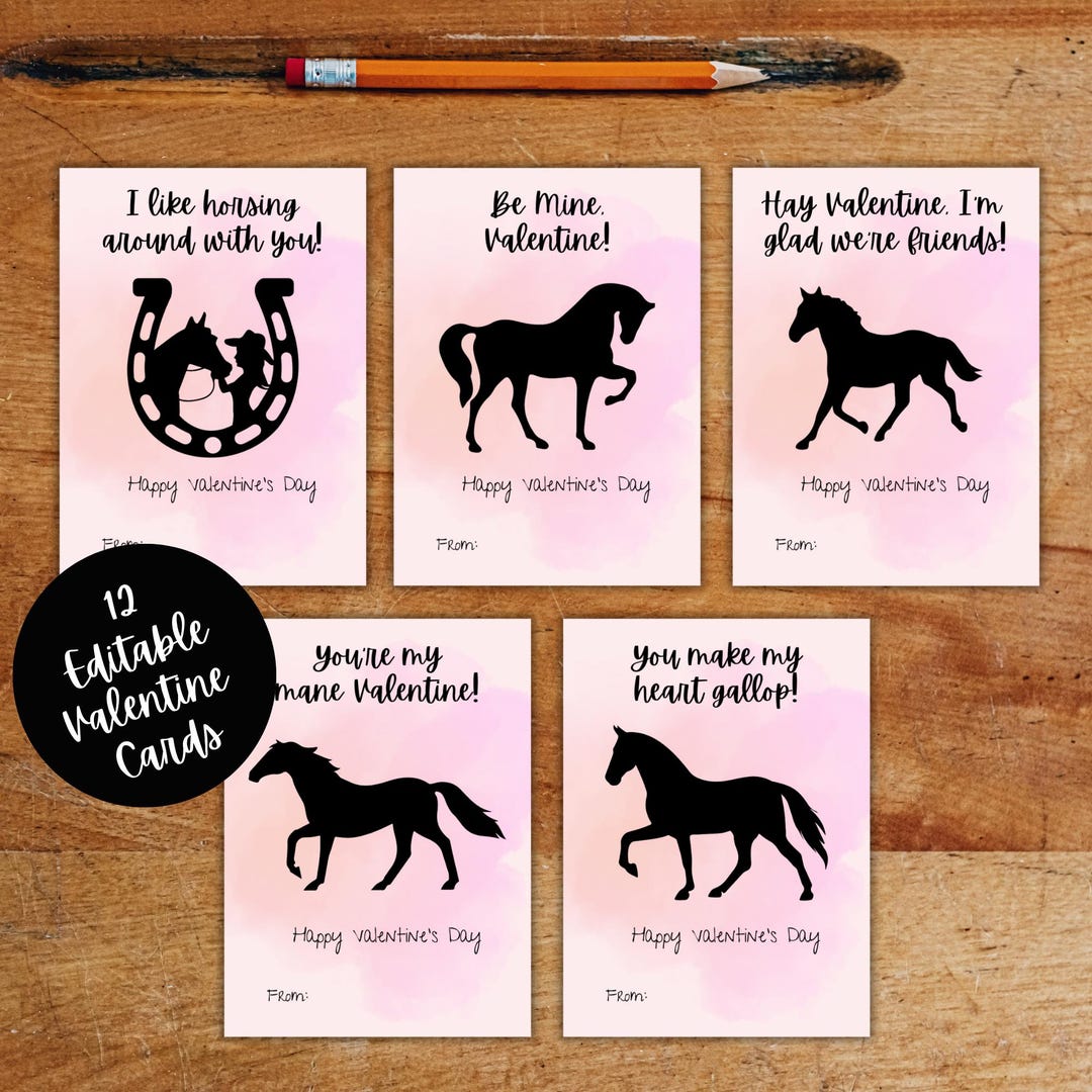 Printable Horse Valentines Day Cards for Kids, Custom Horse Themed ...