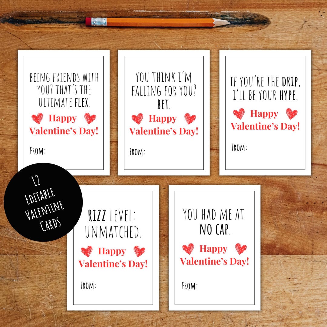 Printable Gen Z Valentines Day Cards, Teen Slang Valentine Cards, Funny ...