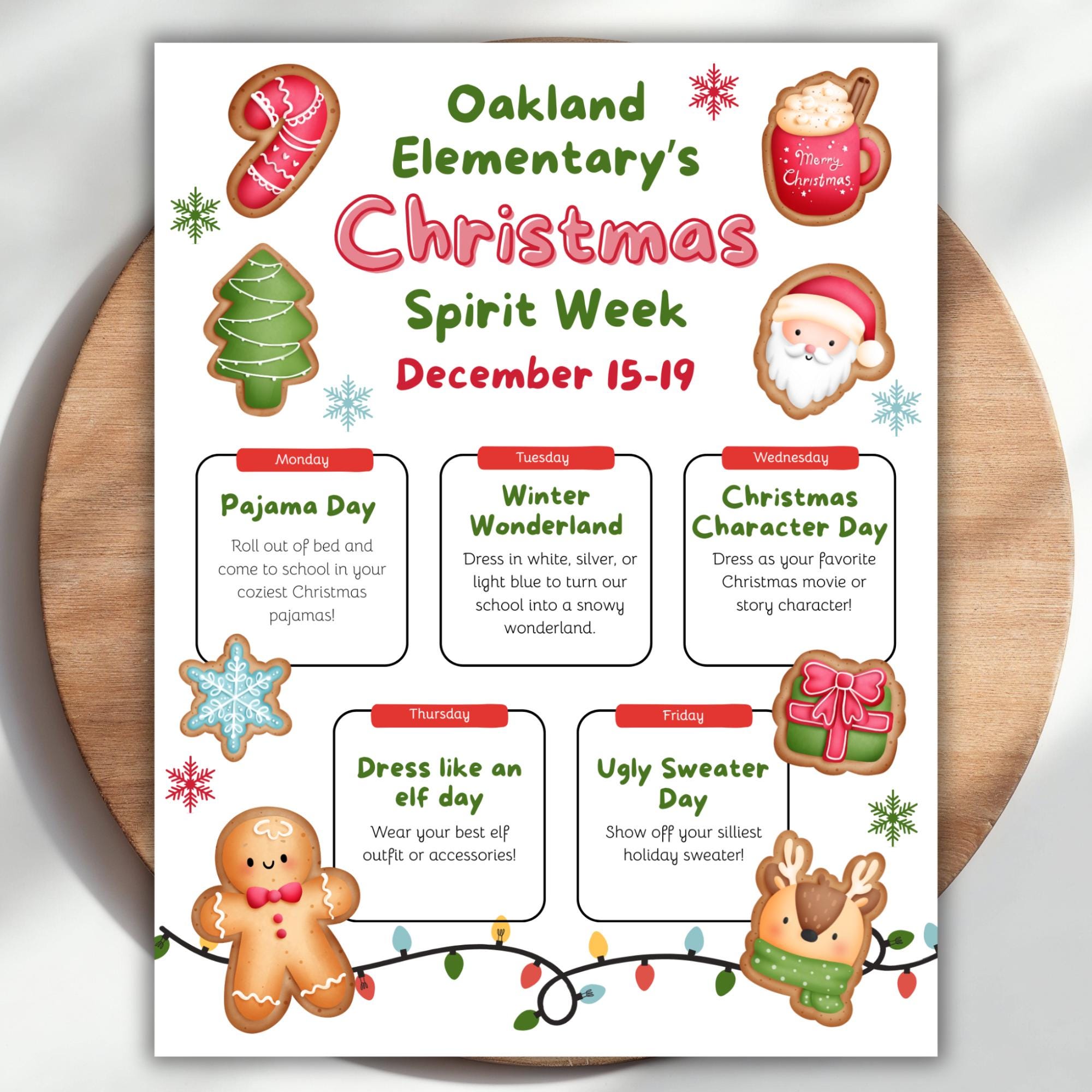 Christmas Spirit Week Flyer, Editable School Event Itinerary ...