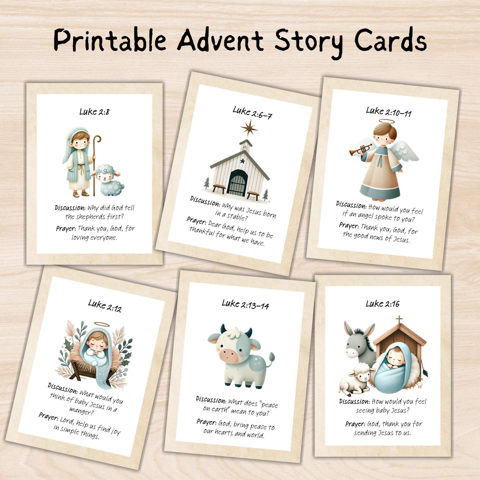 Advent Christmas Story Cards, Printable Advent Scripture for Kids ...
