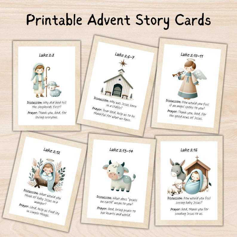 Advent Christmas Story Cards, Printable Advent Scripture for Kids ...