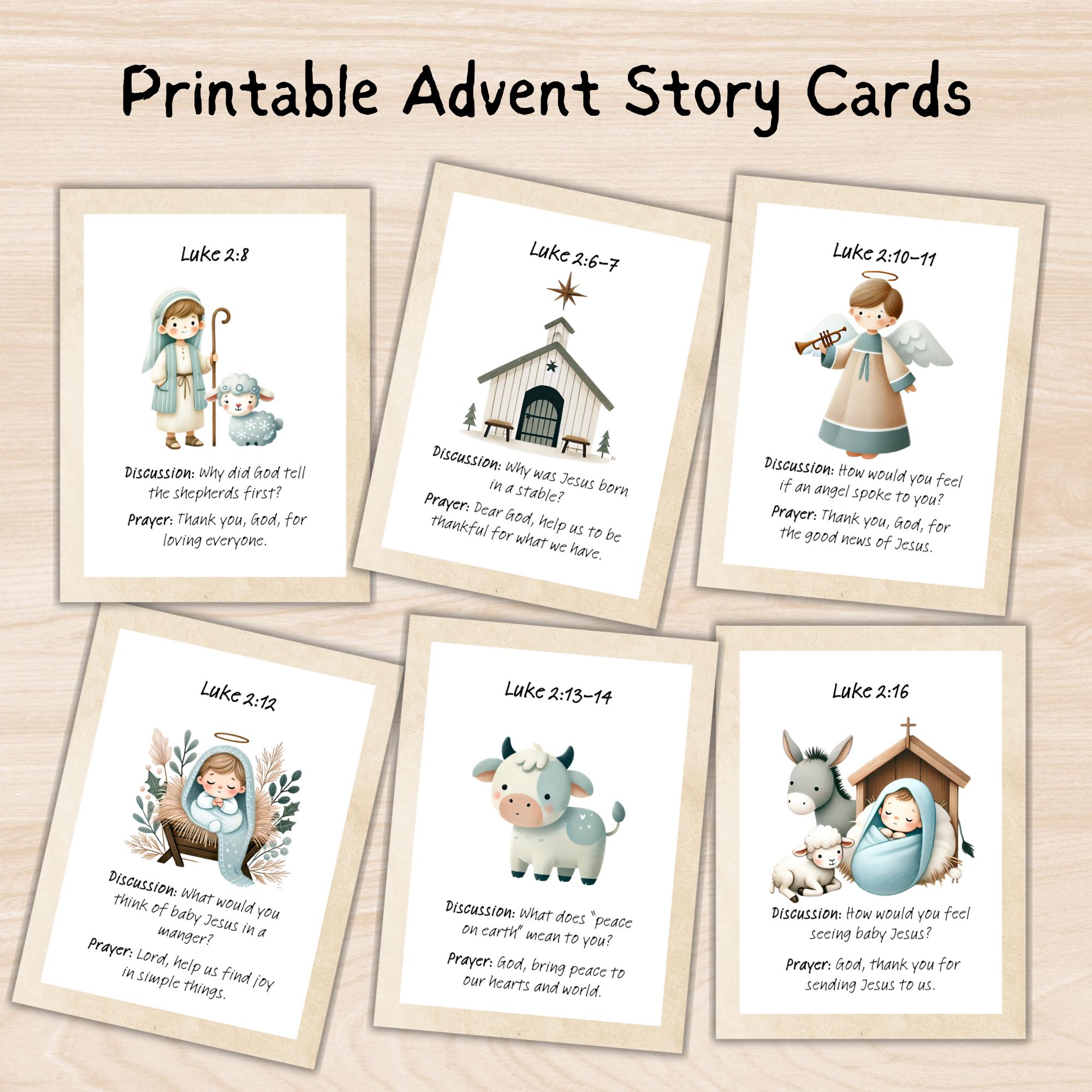 Advent Christmas Story Cards, Printable Advent Scripture for Kids ...
