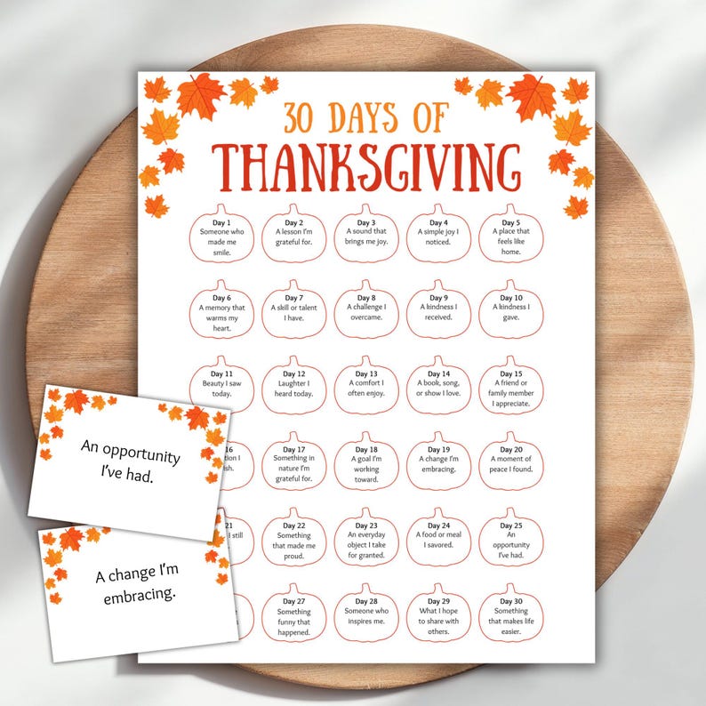 30 Days of Gratitude Challenge, Printable Conversation Starter Cards ...