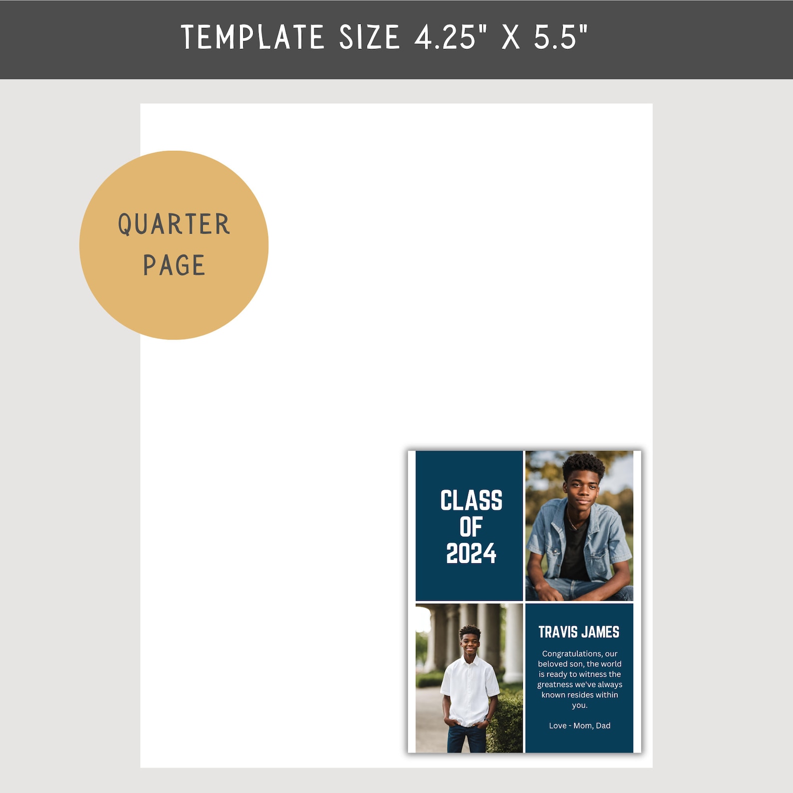 Senior Yearbook Ad Template: Quarter Page Photo Collage (digital ...