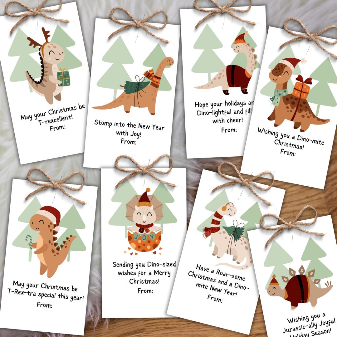 Printable Dinosaur Christmas Gift Tag, Christmas Classroom Favor Tags ...