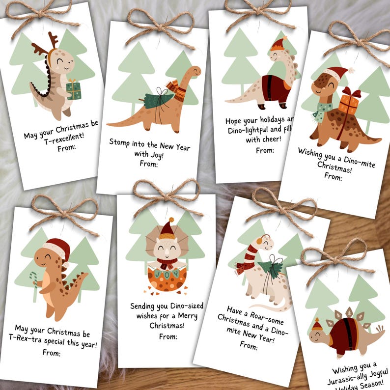 Printable Dinosaur Christmas Gift Tag, Christmas Classroom Favor Tags ...