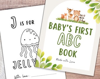 ABC Coloring Book Baby Shower, Custom Alphabet Coloring Pages Woodland ...
