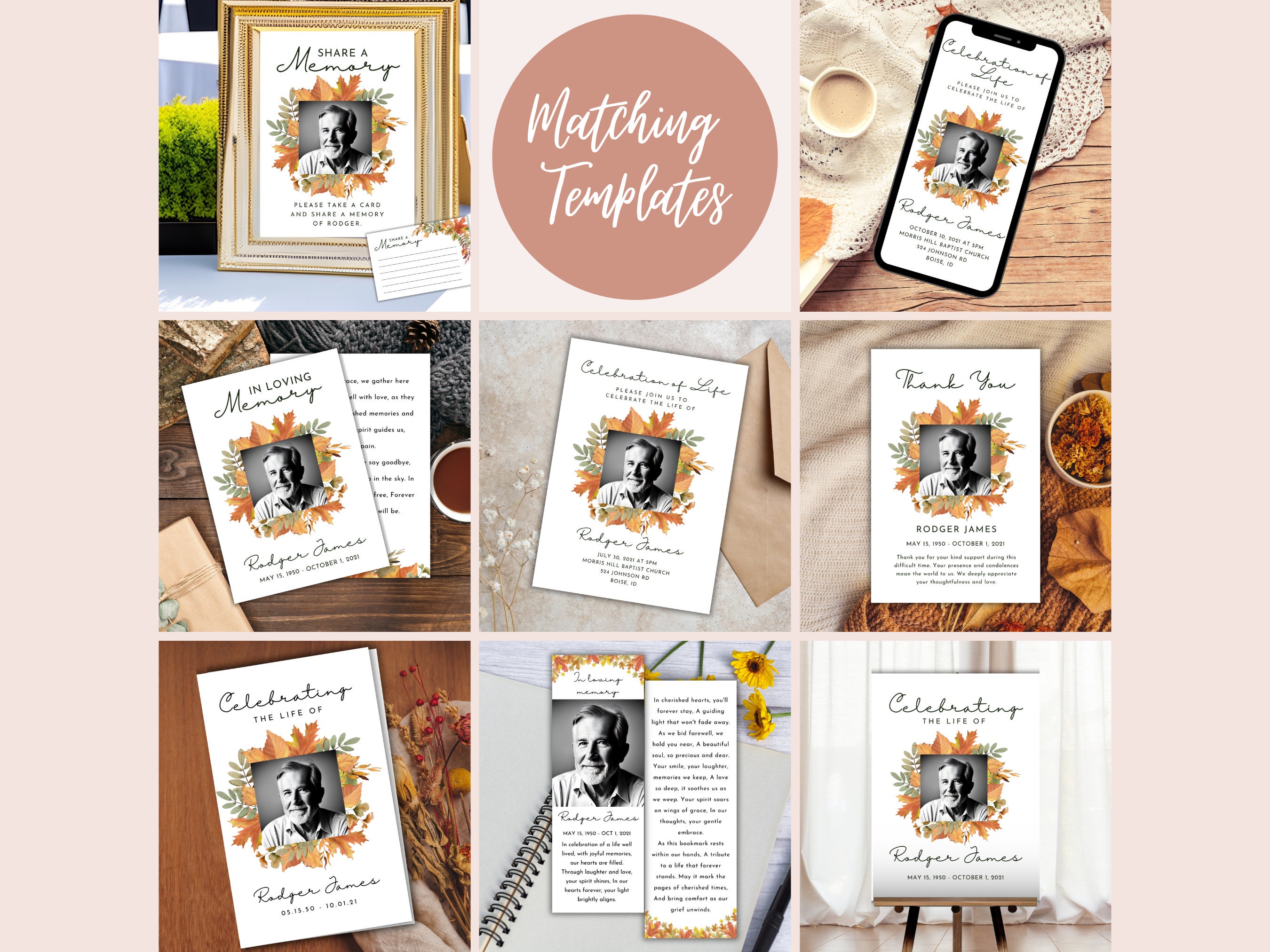 Fall Funeral Thank You Card With Photo, Personalized Autumn Floral ...