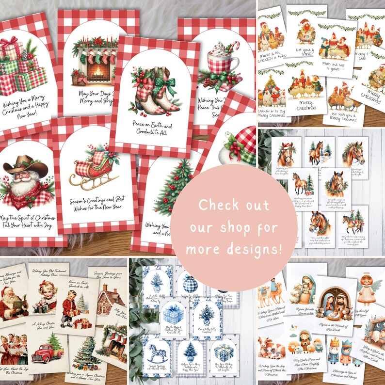 Printable Boho Christmas Card Set, Watercolor Holiday Cards for Friends ...