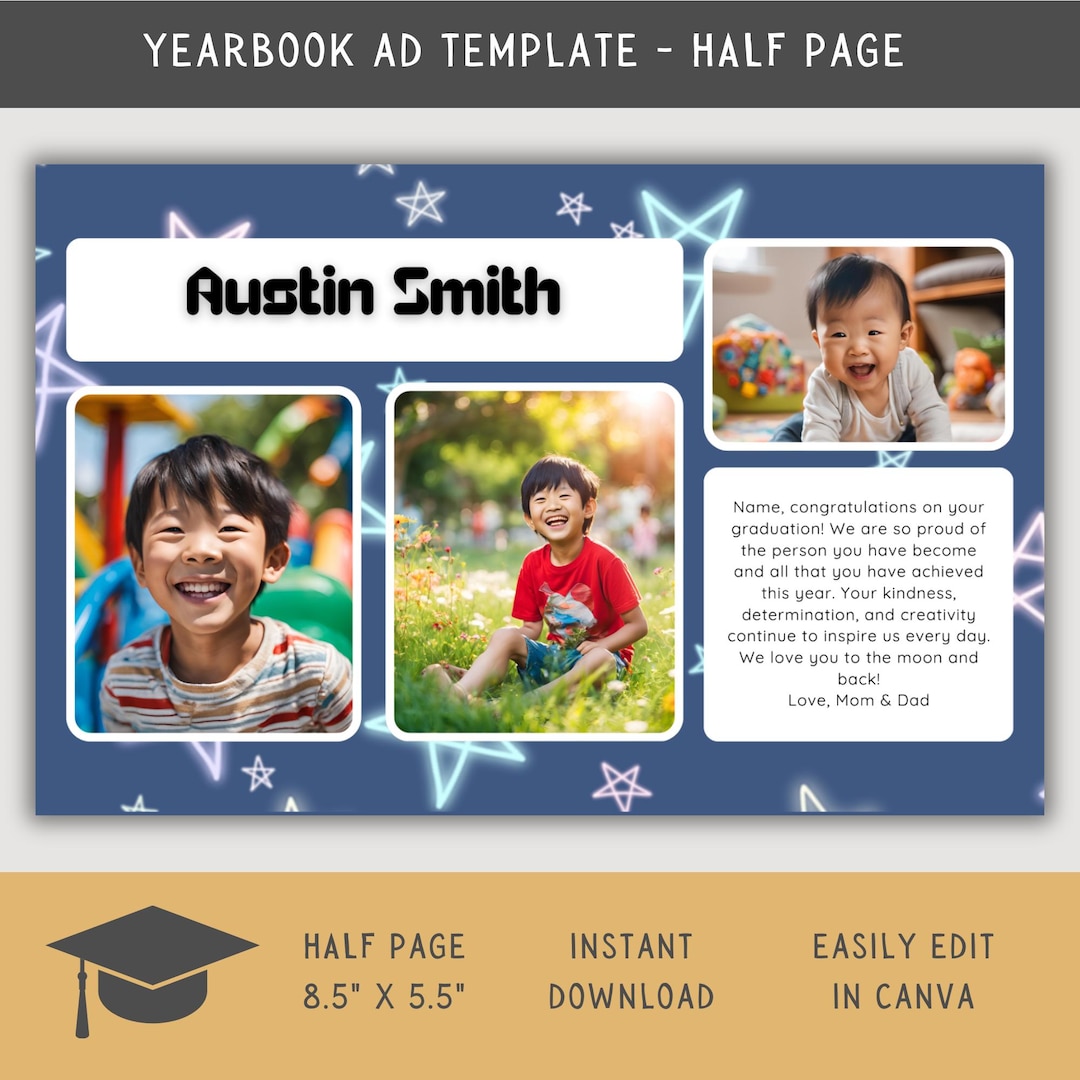 Elementary School Yearbook Ad Template: Half Page Photo Collage (canva ...
