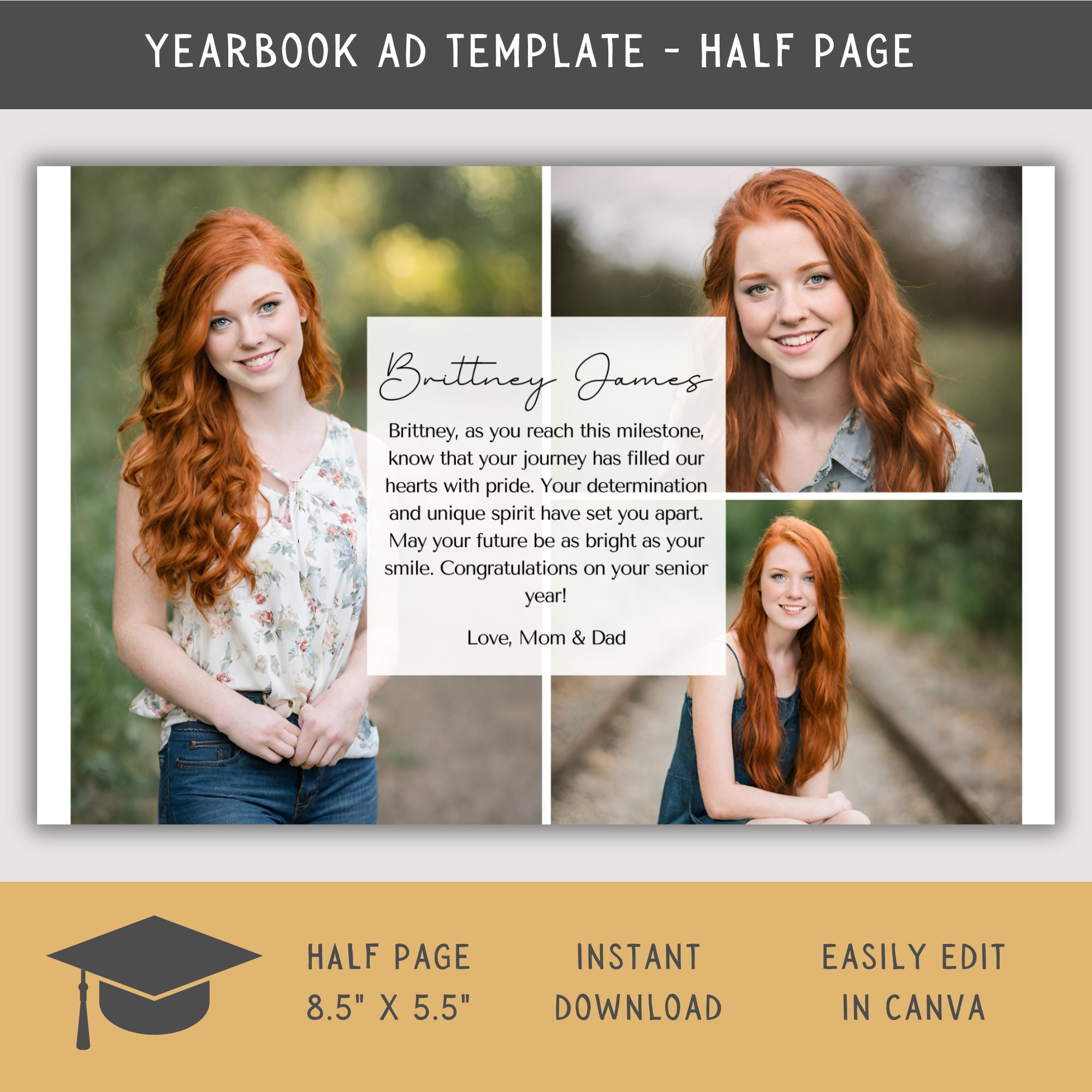 Editable Half Page Yearbook Ad Layout, High School Senior Yearbook Ad ...