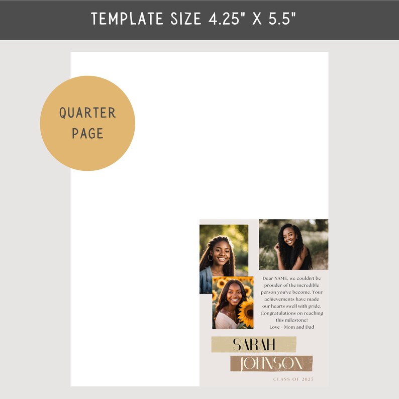 Editable Quarter Page Yearbook Ad Layout, Senior Yearbook Ad Template ...