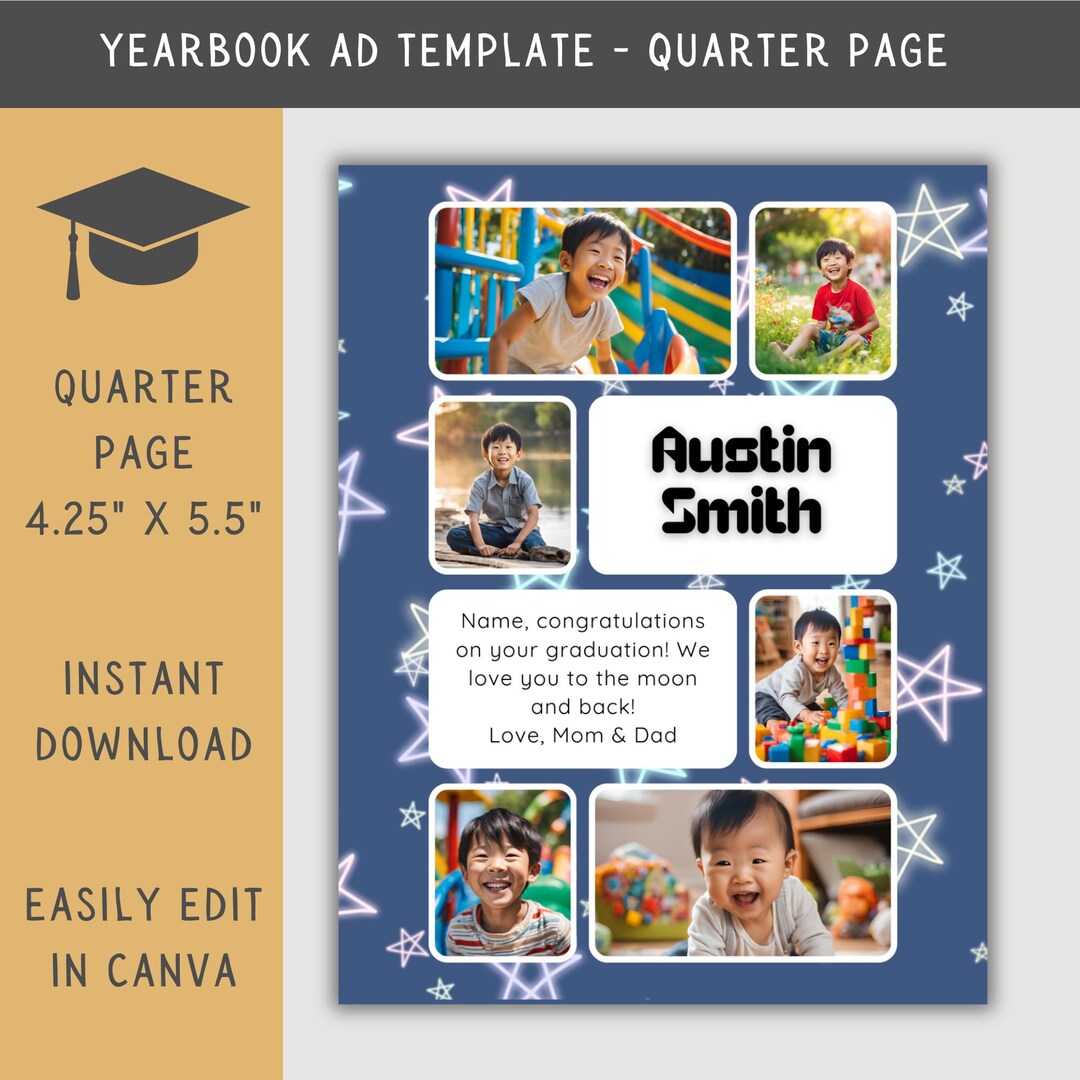 Editable Quarter Page Yearbook Ad Layout, Elementary School Yearbook Ad ...