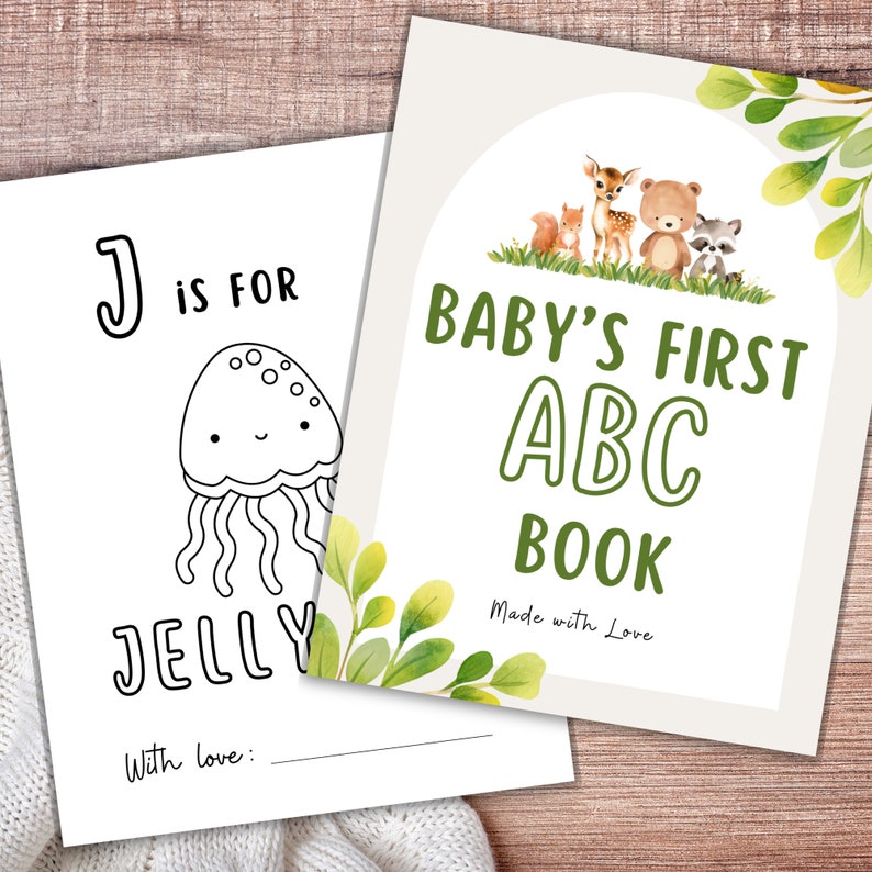 ABC Coloring Book Baby Shower, Alphabet Coloring Pages for Woodland ...