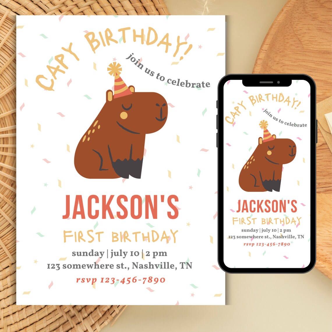 Capybara Birthday Invitation, Capy Birthday Invite Printable, Cute ...