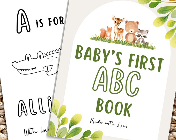 ABC Book Baby Shower Game Woodland Greenery Alphabet Coloring Book Baby ...