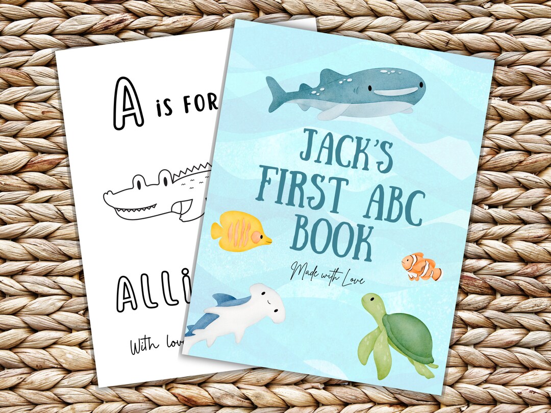 Personalized Baby Alphabet Book, ABC Ocean Coloring Book Baby Shower ...