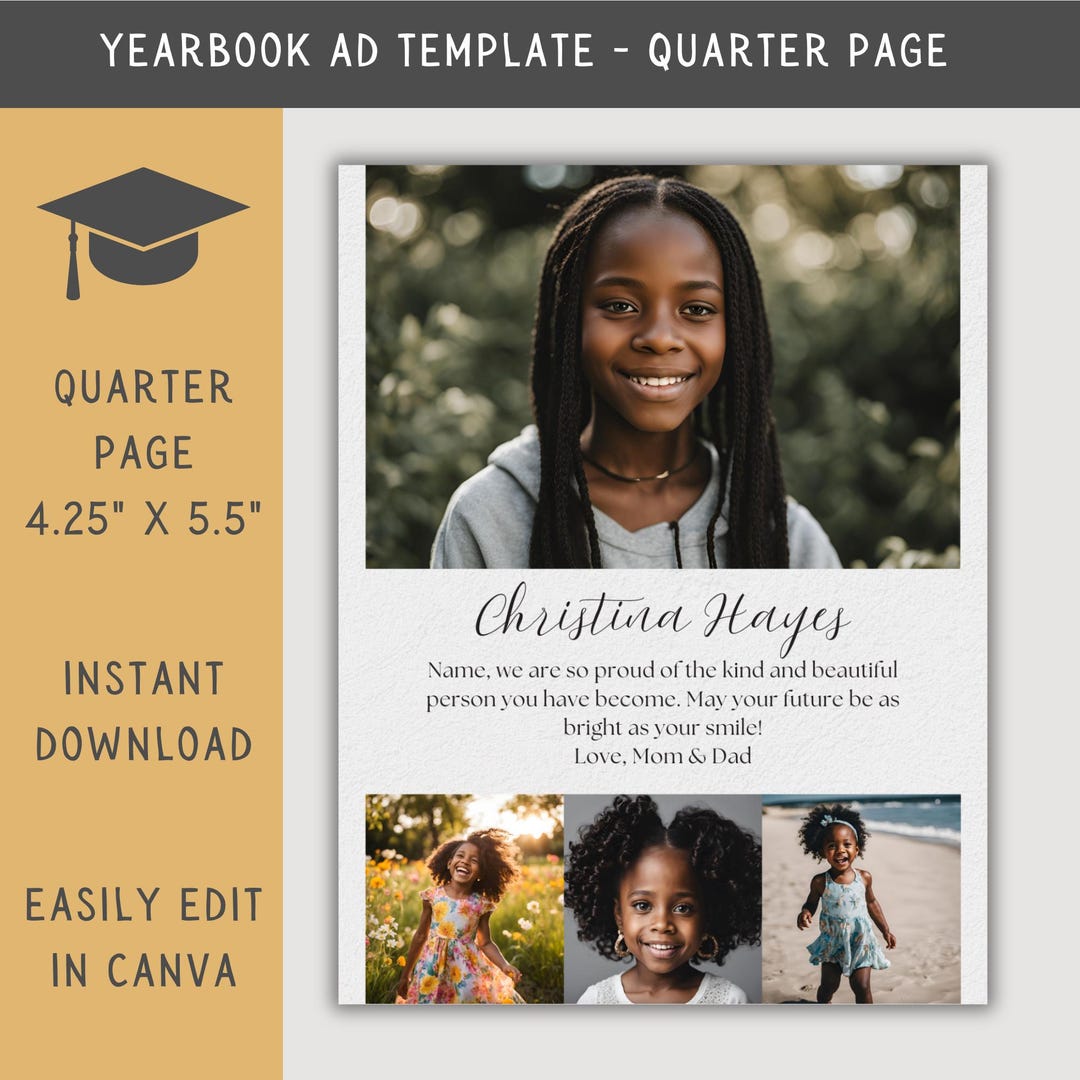 Editable Yearbook Ad Template: Quarter Page Graduation Tribute (digital ...