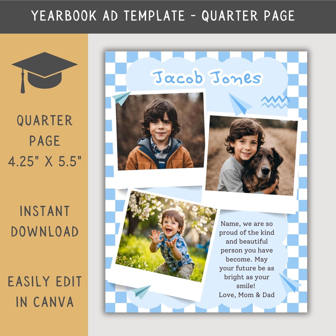 Editable Quarter Page Yearbook Ad Layout, Elementary School Yearbook Ad ...