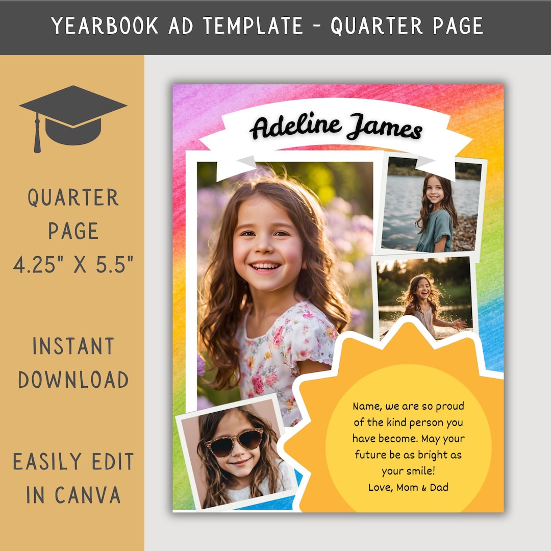 Editable Quarter Page Yearbook Ad Layout, Elementary School Yearbook Ad ...
