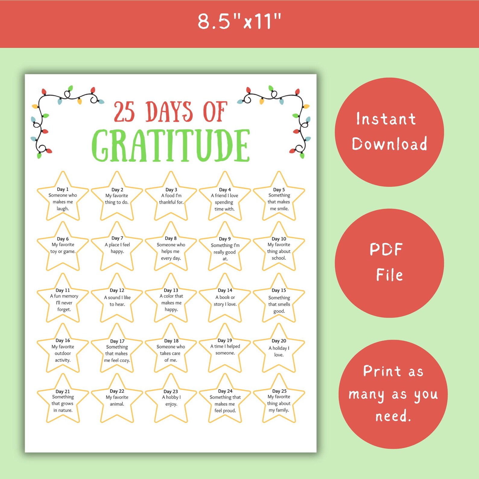 Printable Advent Calendar for Kids, Gratitude Challenge, Conversation ...