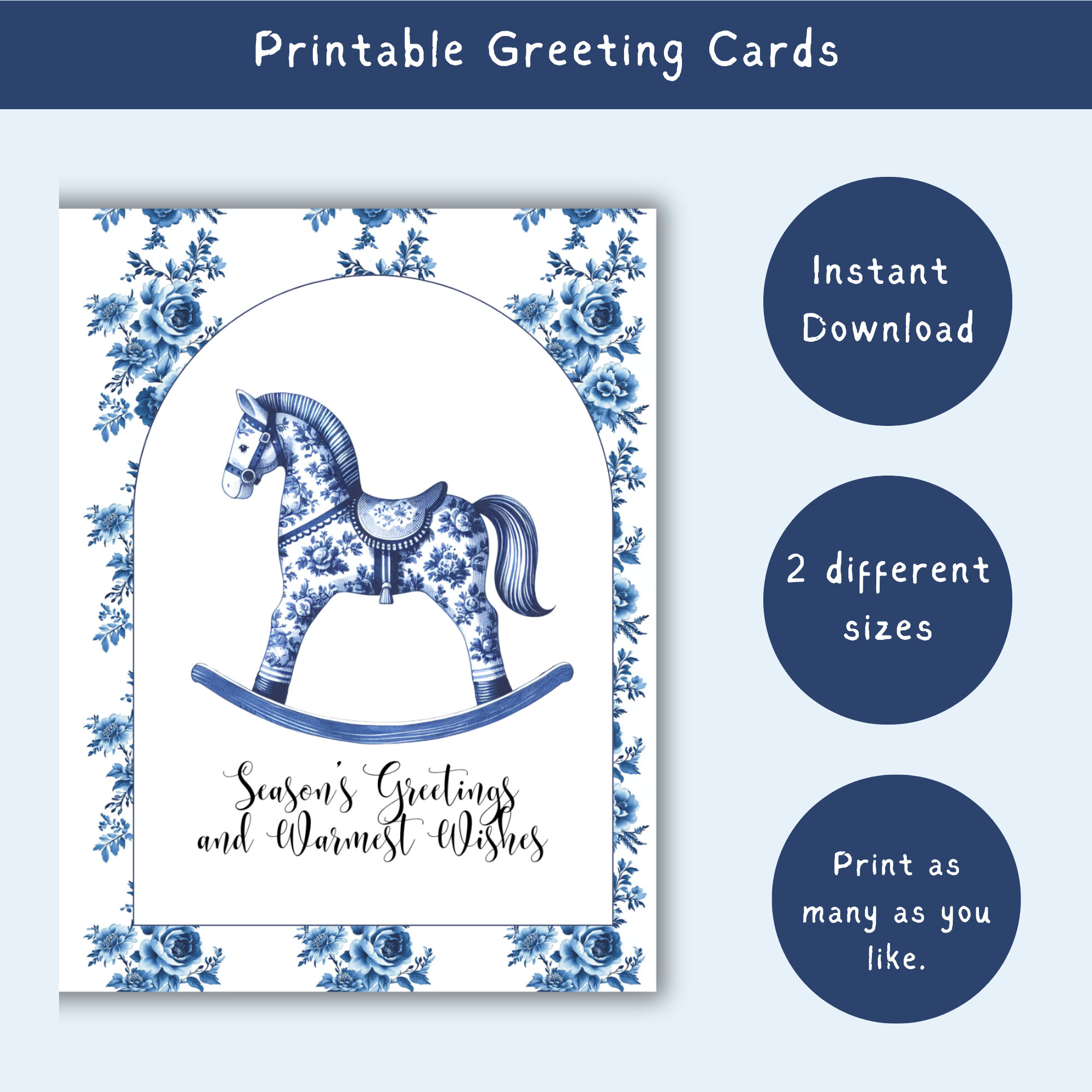Printable Blue Toile Christmas Cards, Preppy Chinoiserie Holiday ...