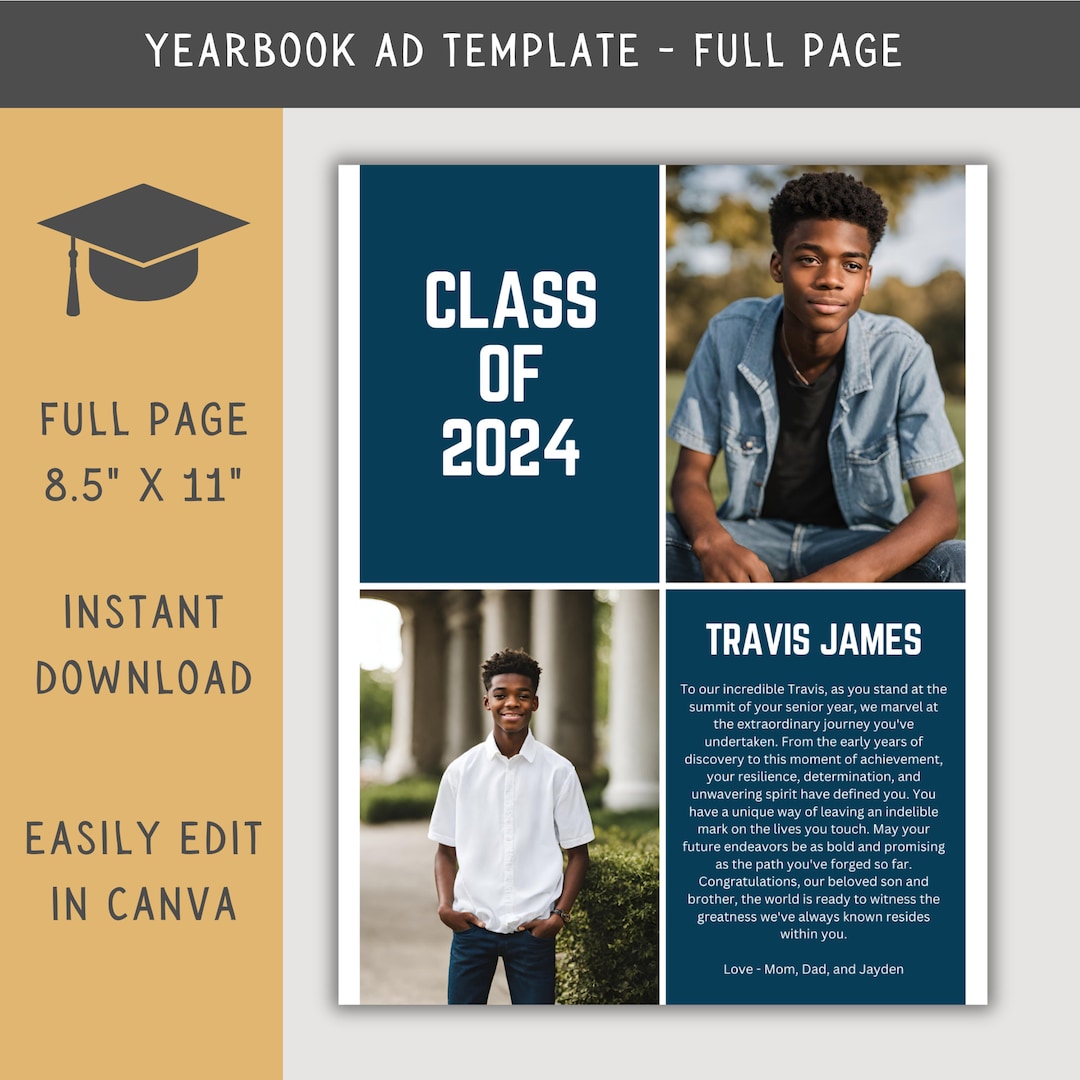High School Senior Yearbook Ad Template, Editable Full Page Yearbook Ad ...
