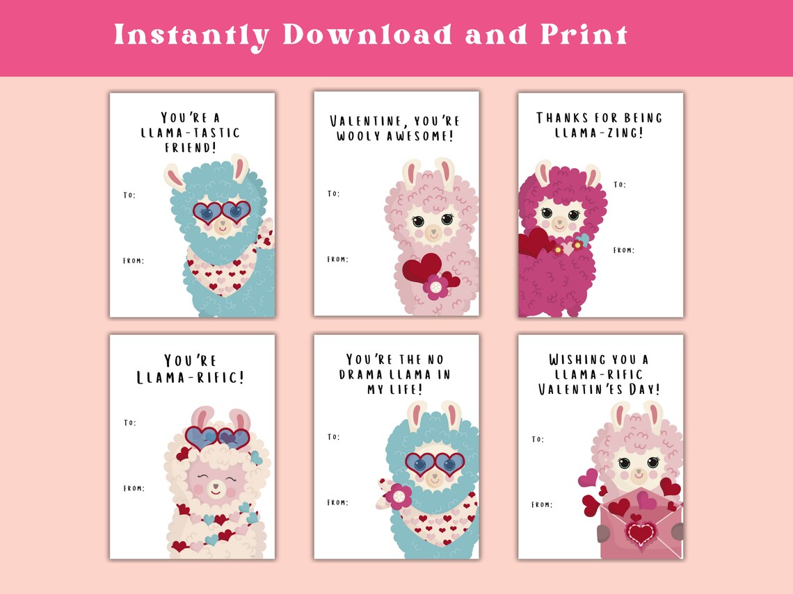 Printable Llama Valentines Day Card, Funny Pun Valentine Cards for Kids ...
