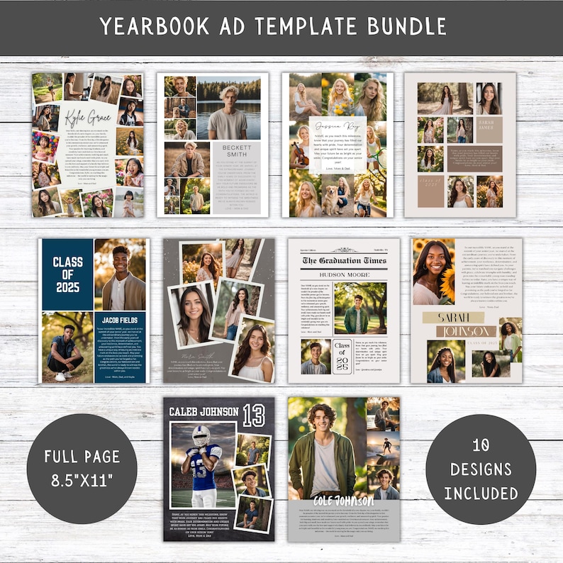 Senior Yearbook Ad Template Full Page Bundle: Photo Collage, Graduation ...