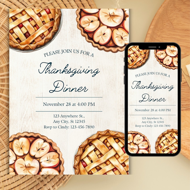 Pie Thanksgiving Dinner Invite Template, Printable Pumpkin Pie ...