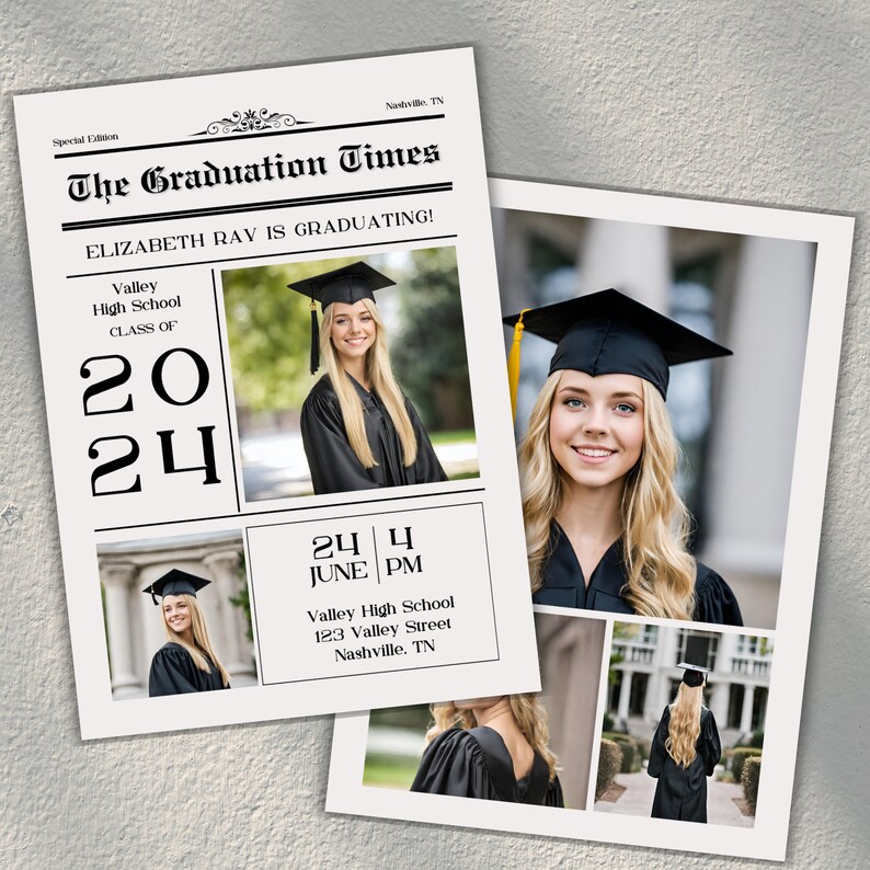 Newspaper Graduation Announcement, Graduation Invitation Template ...