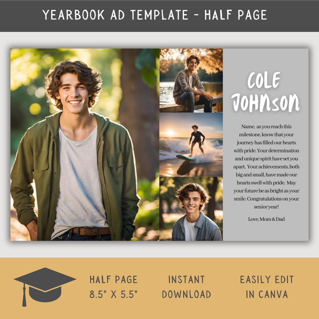 Editable Half Page Yearbook Ad Layout, High School Senior Yearbook Ad ...